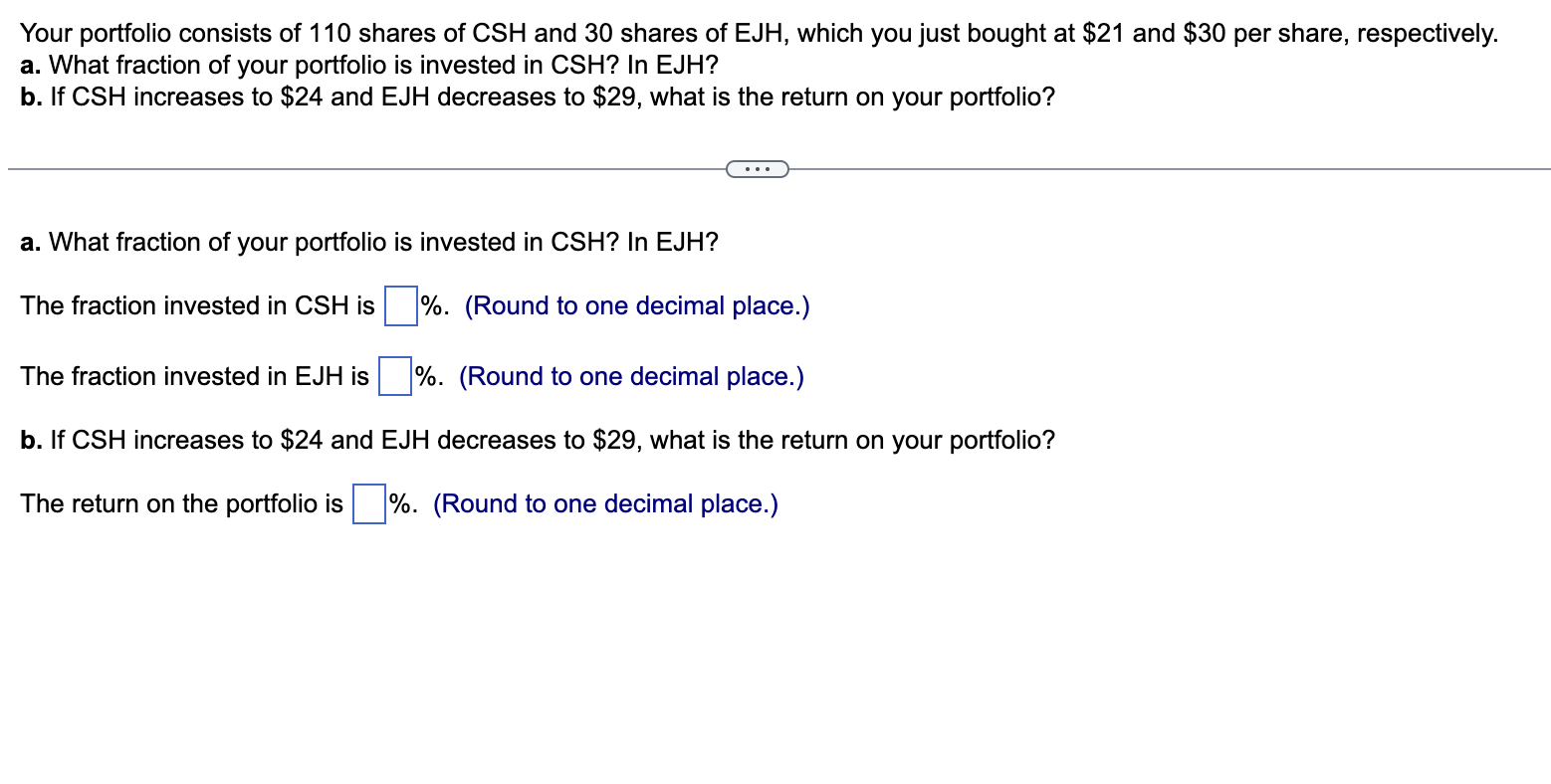 Solved Your portfolio consists of 110 shares of CSH and 30 | Chegg.com