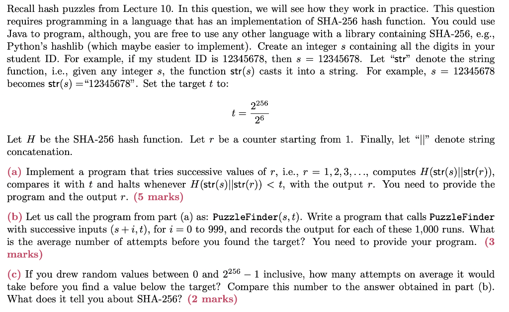 Solved Recall hash puzzles from Lecture 10. In | Chegg.com