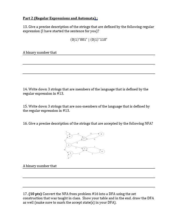 Solved Part 2 (Regular Expressions and Automata): 13. Give a | Chegg.com