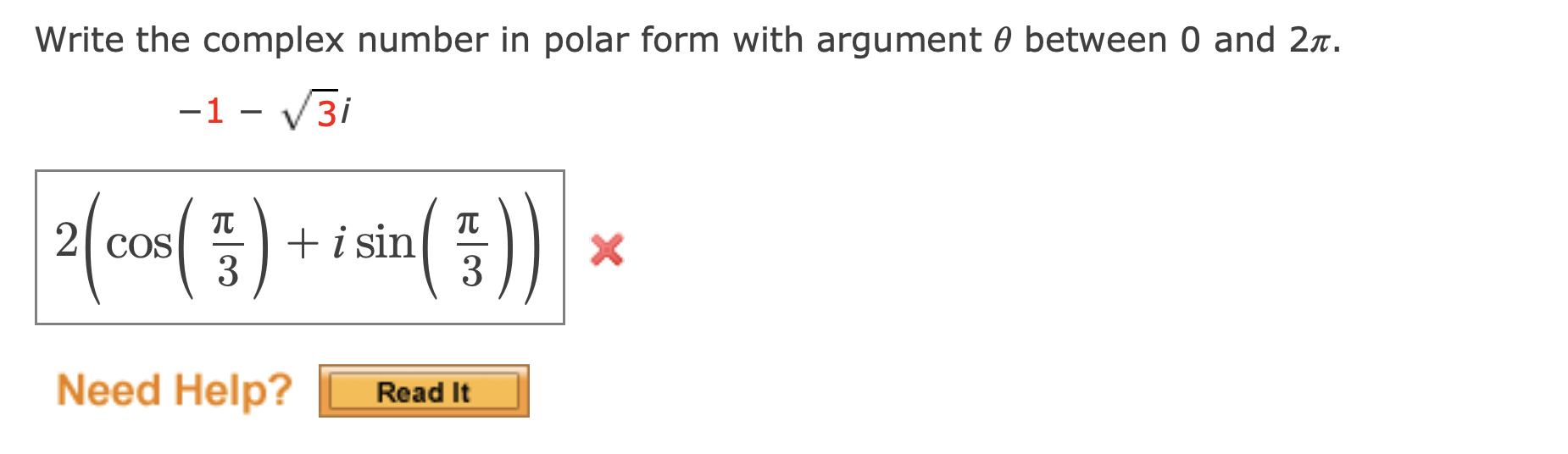 Solved Write the complex number in polar form with argument | Chegg.com