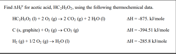 Solved Find ΔH ﻿for acetic acid, HC2H3O2, ﻿using the | Chegg.com