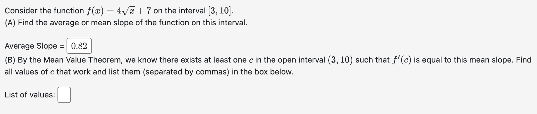 Solved Consider the function f(x)=4x+7 on the interval | Chegg.com