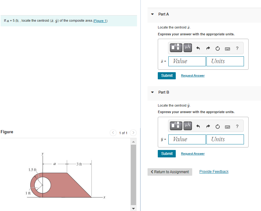 Solved If a=5ft, locate the centroid (xˉ,yˉ) of the | Chegg.com