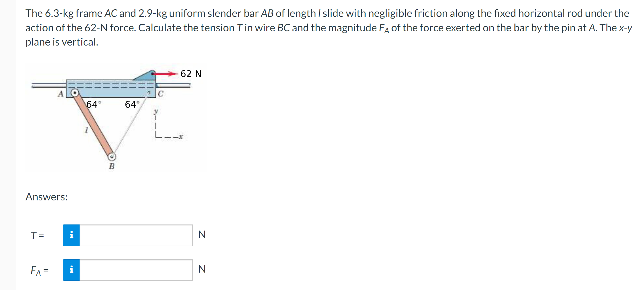 Solved The 6.3- kg frame AC and 2.9−kg uniform slender bar | Chegg.com