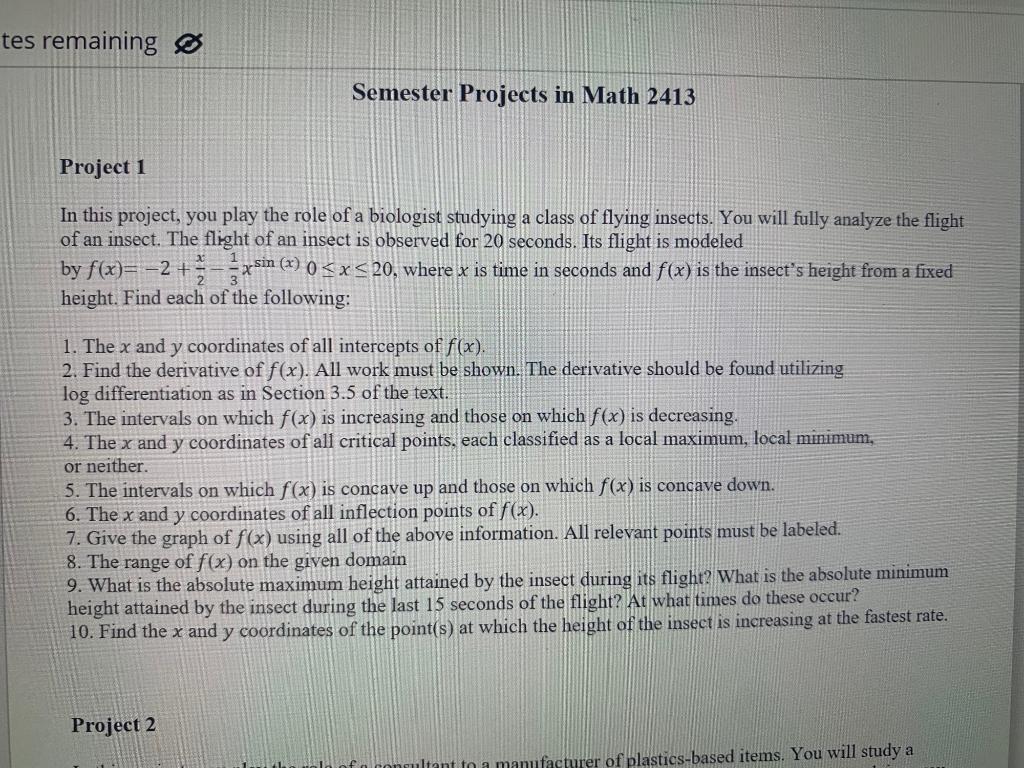 Solved Semester Projects in Math 2413 Project 1 In this | Chegg.com