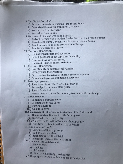 Solved 18. The "Polish Corridor" a) Formed the western | Chegg.com