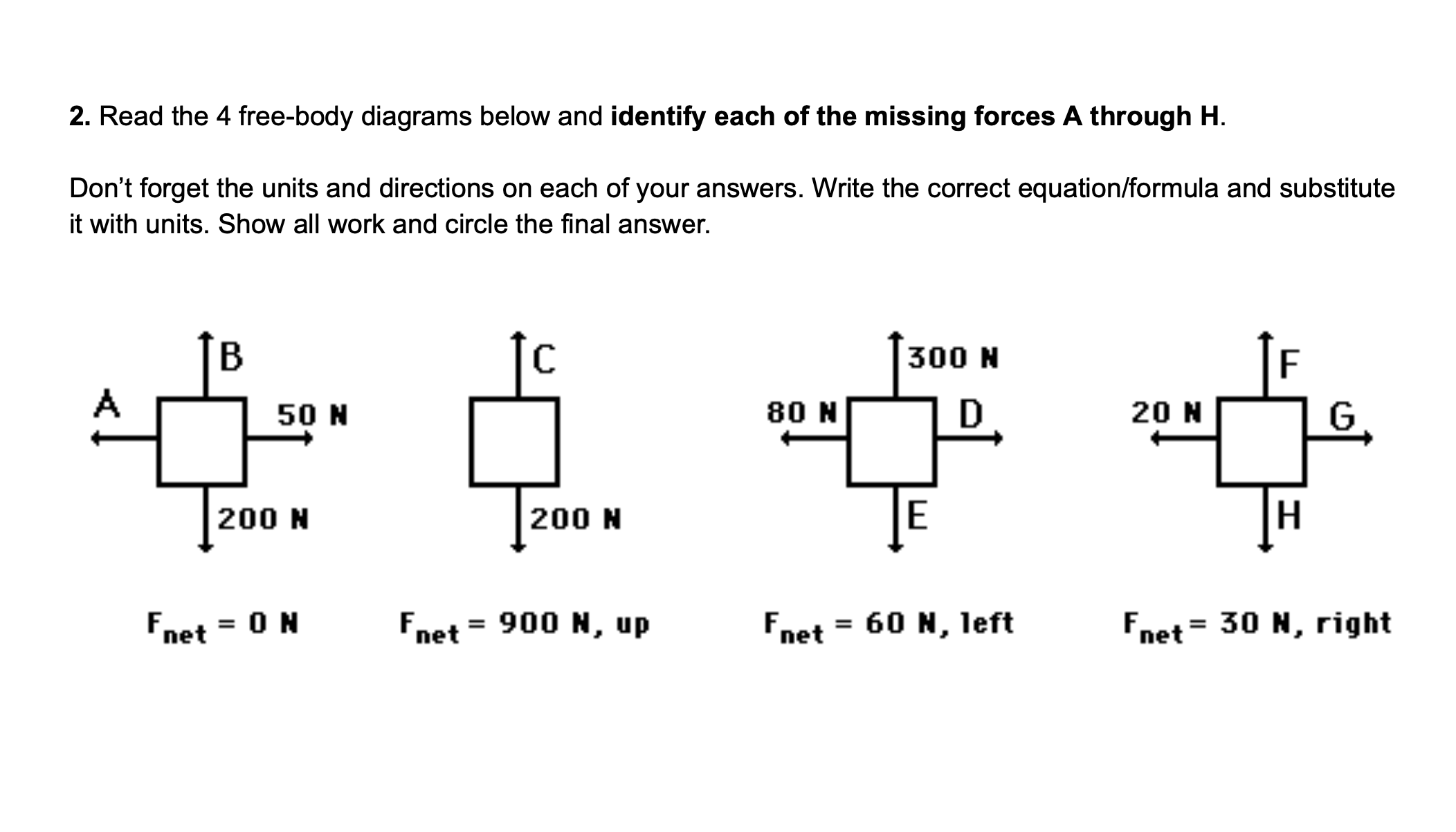 Solved 2. Read the 4 free-body diagrams below and identify | Chegg.com