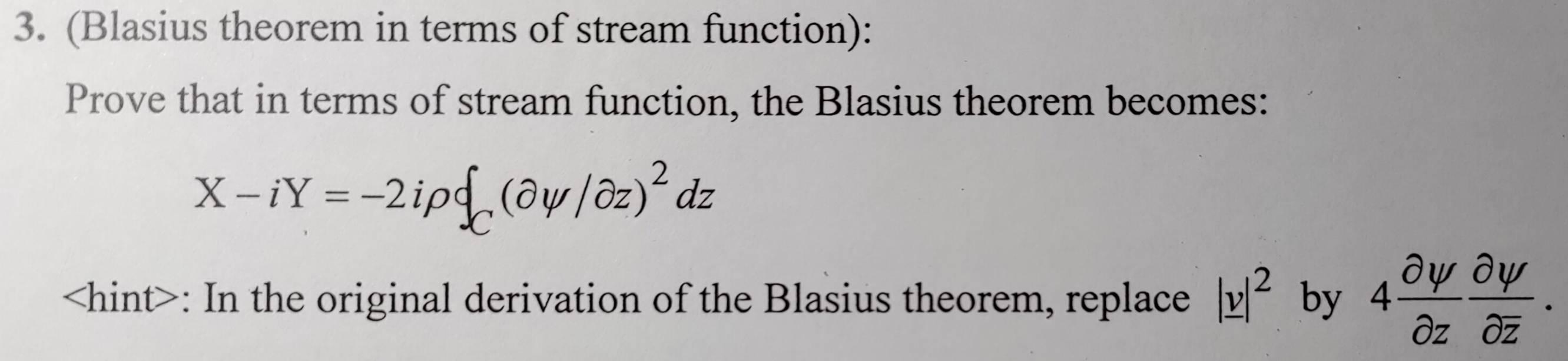 3. (Blasius theorem in terms of stream function): | Chegg.com