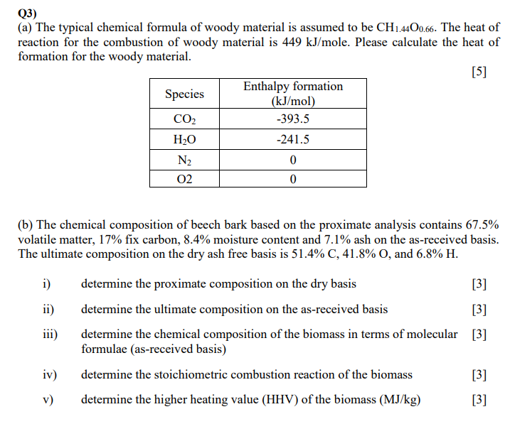Q3) (a) The typical chemical formula of woody | Chegg.com