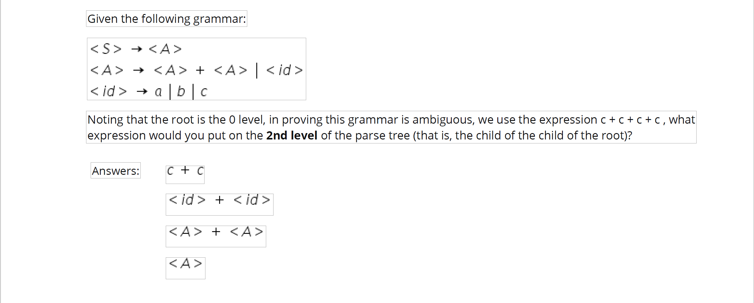 Solved Given the following grammar: + | Chegg.com