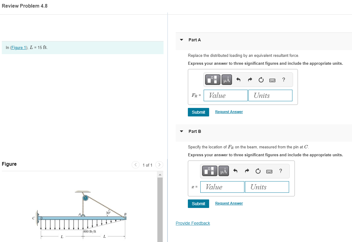 Solved L=15ft Replace the distributed loading by an | Chegg.com