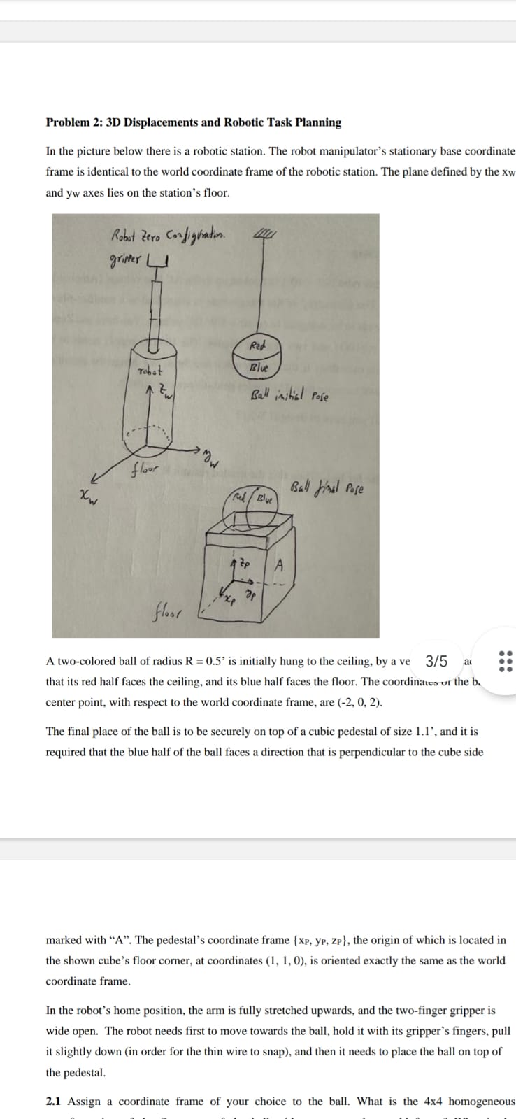 Solved Problem 2: 3D Displacements and Robotic Task | Chegg.com