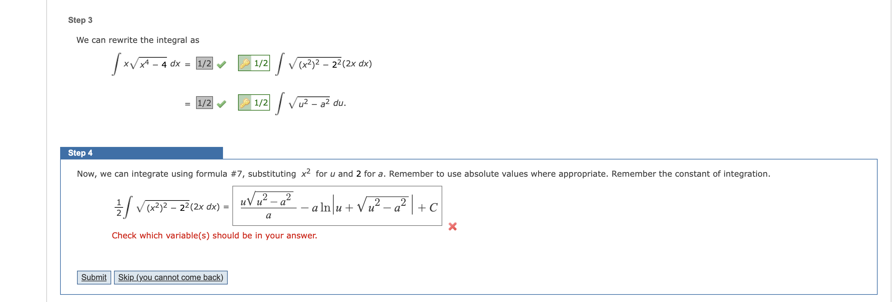 Evaluate the integral and identify the formulas used, | Chegg.com