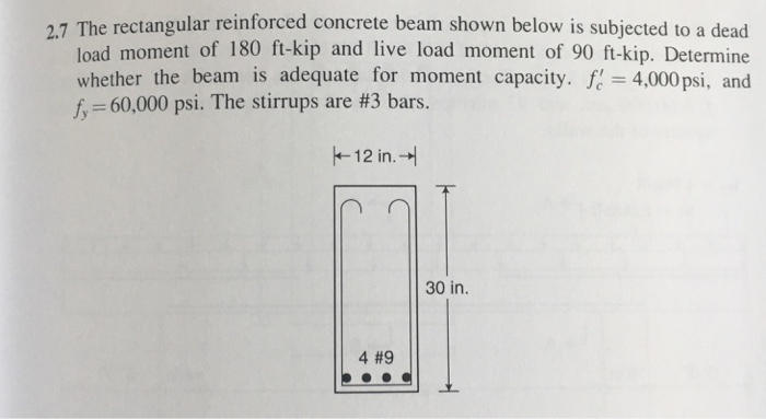 Solved 27 The rectangular reinforced concrete beam shown | Chegg.com