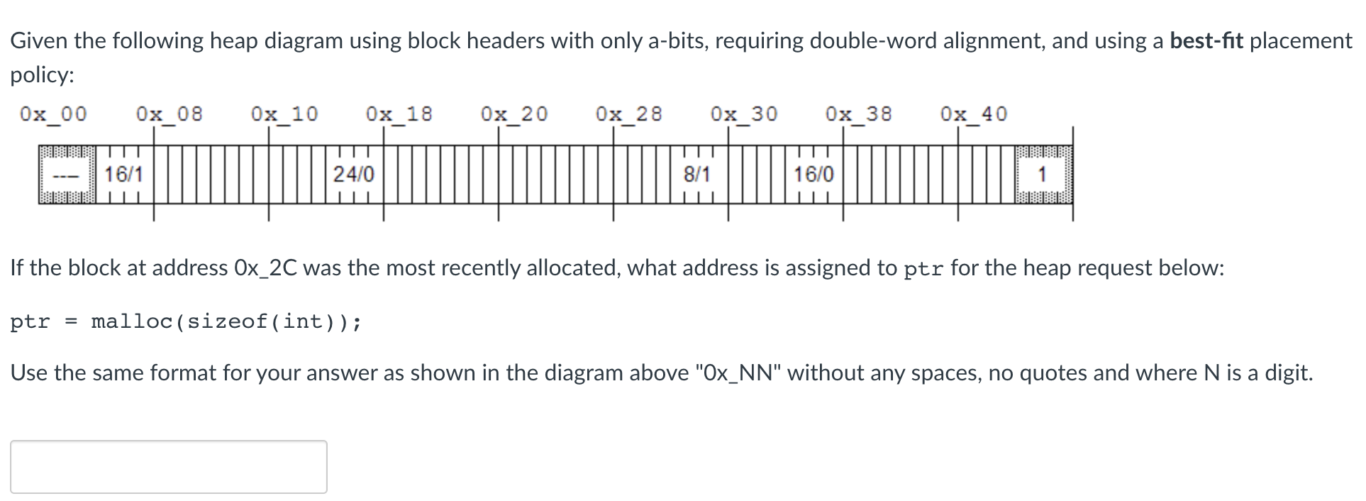 Solved Given the following heap diagram using block headers | Chegg.com