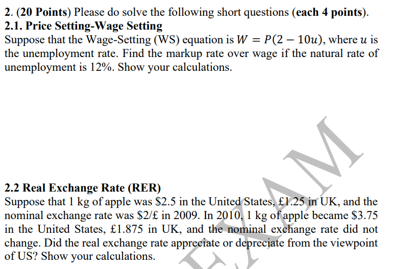 Solved 2. (20 Points) Please do solve the following short | Chegg.com