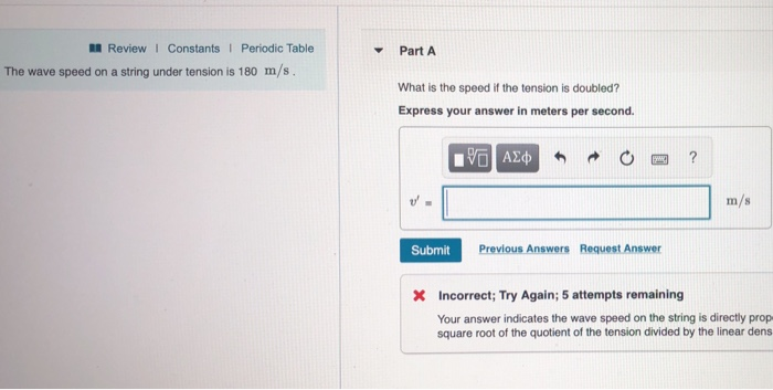 Solved The wave speed on a string under tension is 180 m/s. | Chegg.com