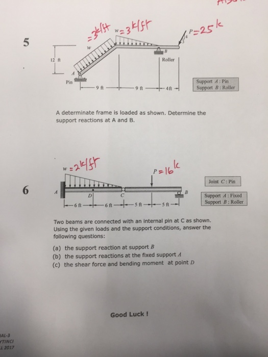 Solved -25 5 12 ft Roller Pin Support A: Pin Support B: | Chegg.com
