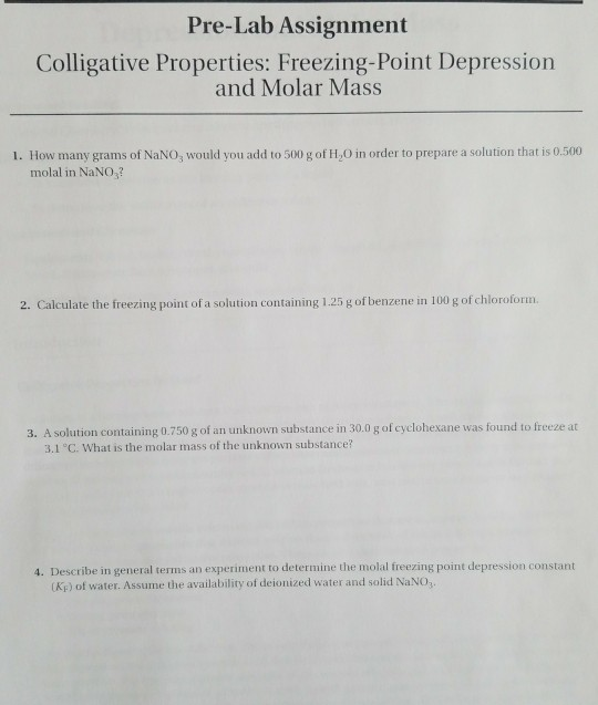 Solved Pre-Lab Assignment Colligative Properties: | Chegg.com