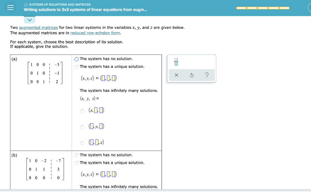 Solved O SYSTEMS OF EQUATIONS AND MATRICES Writing solutions | Chegg.com