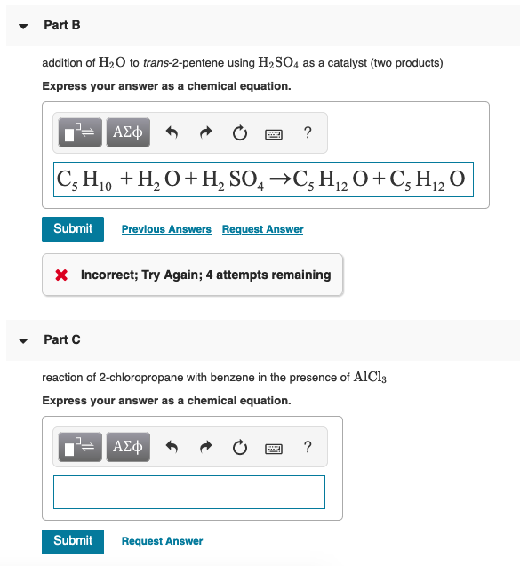 Solved Part A Write a balanced chemical equation using | Chegg.com