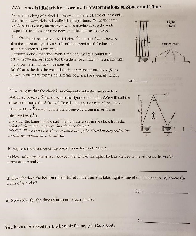 Solved 37A-Special Relativity: Lorentz Transformations of | Chegg.com