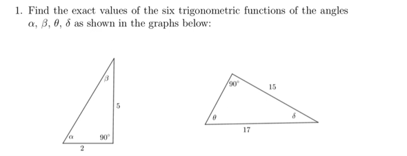 Solved 1. Find the exact values of the six trigonometric | Chegg.com