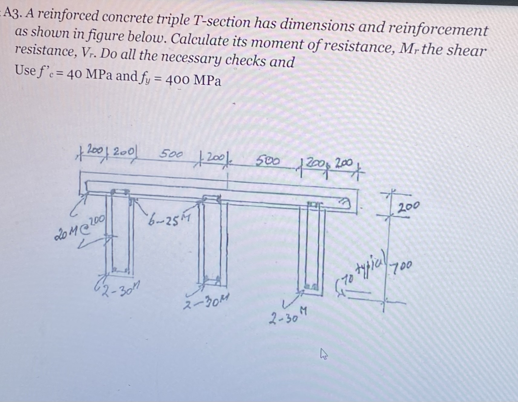 Solved A3. A reinforced concrete triple T-section has | Chegg.com