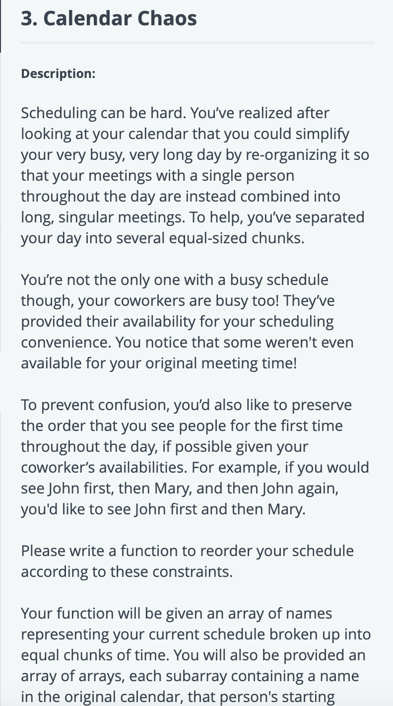 Solved 3. Calendar Chaos Description: Scheduling can be | Chegg.com