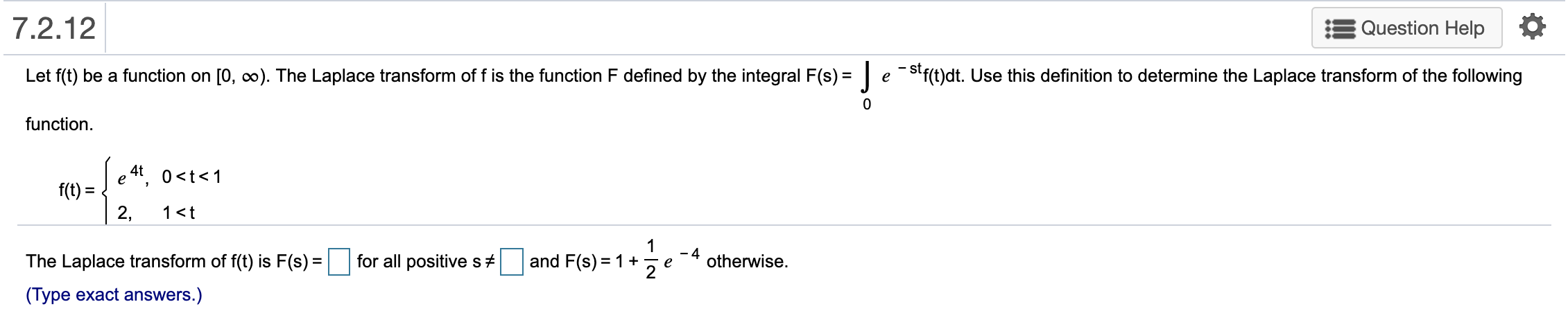Solved 7.2.12 Question Help Let f(t) be a function on [0, | Chegg.com