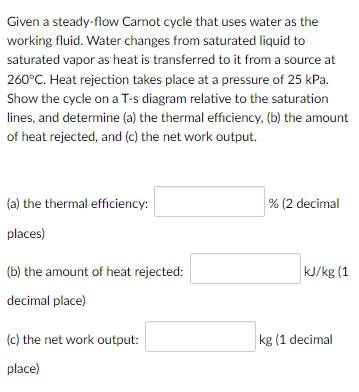 Solved Given a steady-flow Carnot cycle that uses water as | Chegg.com