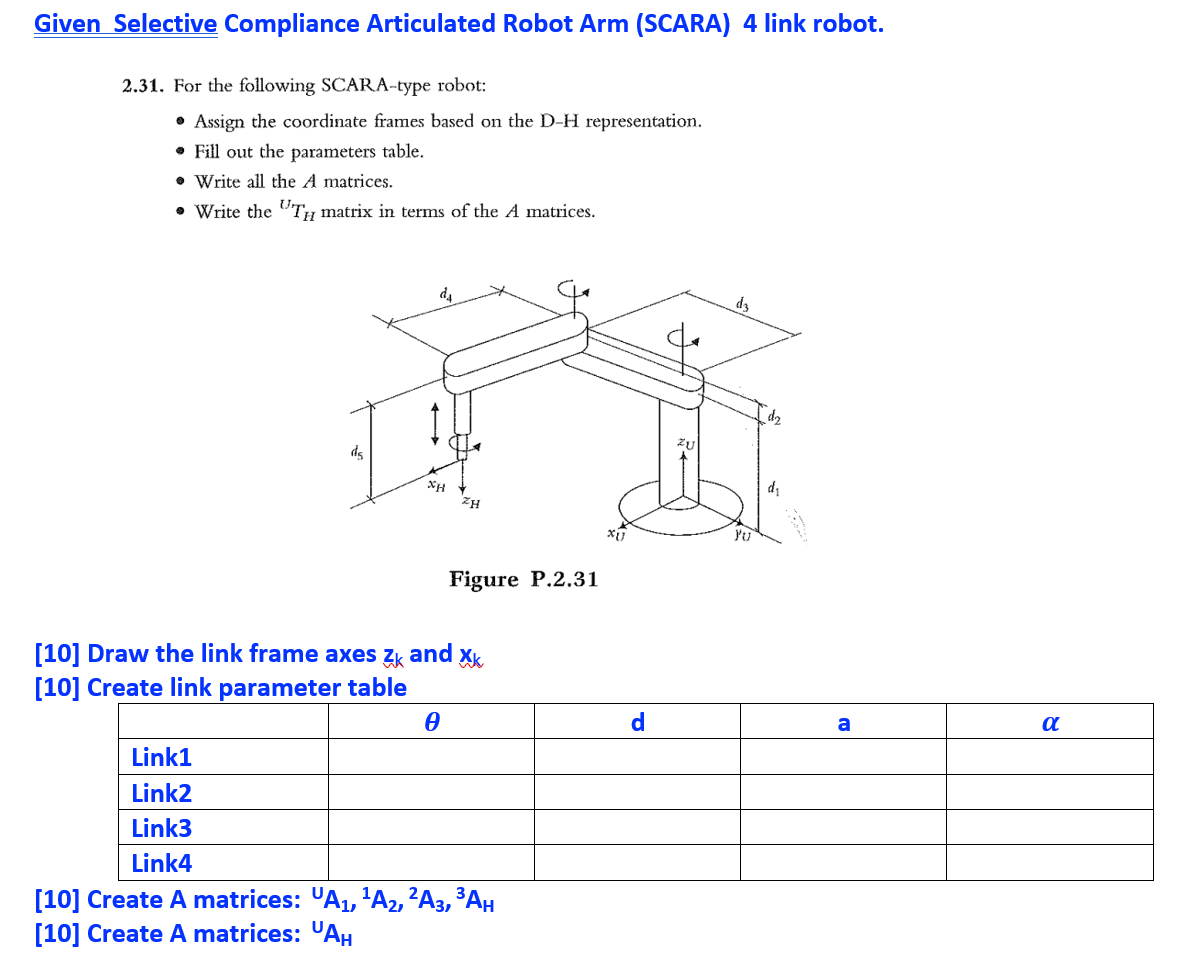 Solved Given Selective Compliance Articulated Robot Arm | Chegg.com