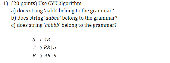 Solved 1) (20 points) Use CYK algorithm a) does string | Chegg.com