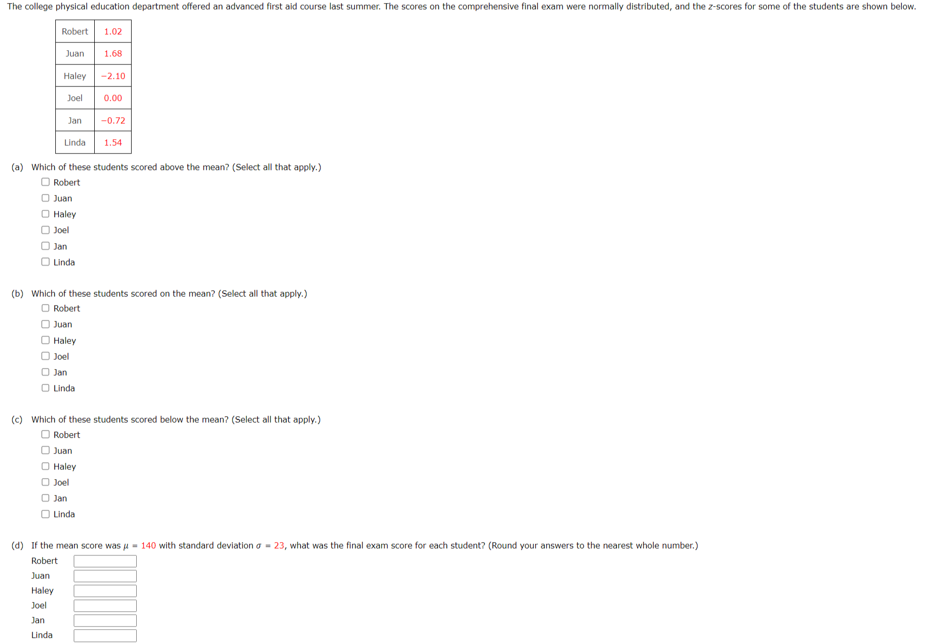 Solved (a) Which of these students scored above the mean? | Chegg.com