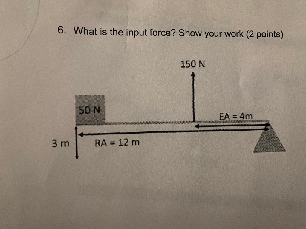Solved 6. What is the input force? Show your work (2 points) | Chegg.com