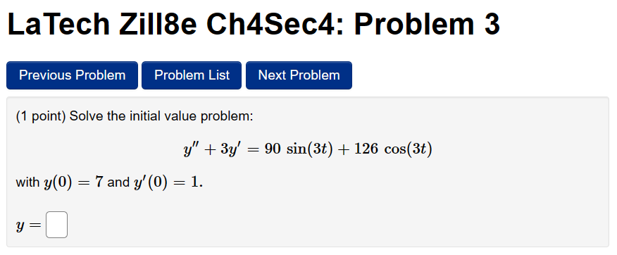 Solved (1 ﻿point) ﻿Solve the initial value | Chegg.com
