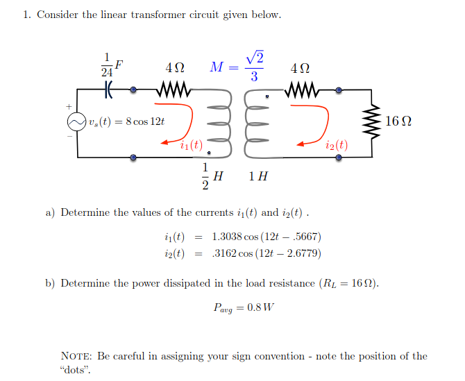 Solved Consider the linear transformer circuit given | Chegg.com