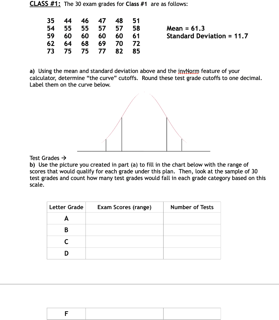 CLASS #1: The 30 exam grades for Class #1 are as | Chegg.com