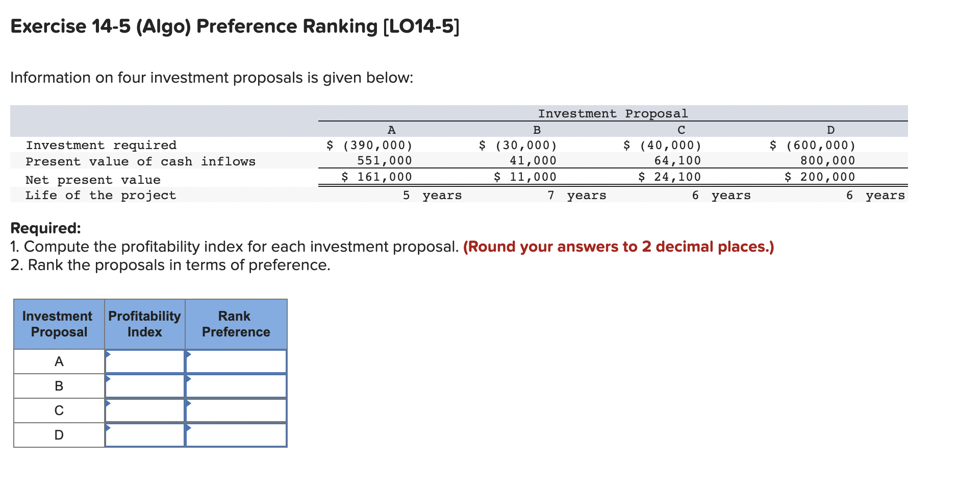 Solved Exercise 14-5 (Algo) Preference Ranking [LO14-5] | Chegg.com