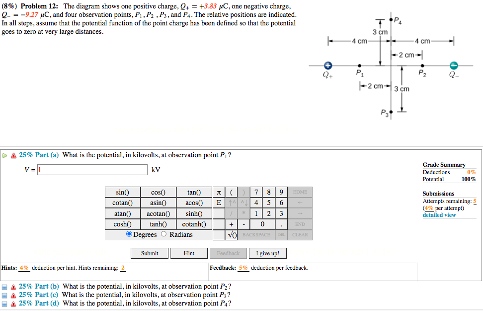 Solved (8\%) Problem 12: The diagram shows one positive | Chegg.com
