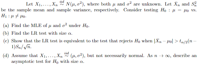 iid be the sample mean and sample variance, | Chegg.com