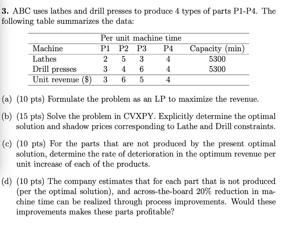 Solved 3. ABC uses lathes and drill presses to produce 4 | Chegg.com