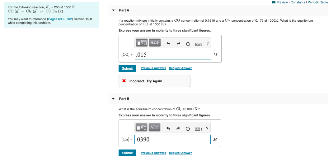 Solved A Review Constants Periodic Table Part A For the | Chegg.com