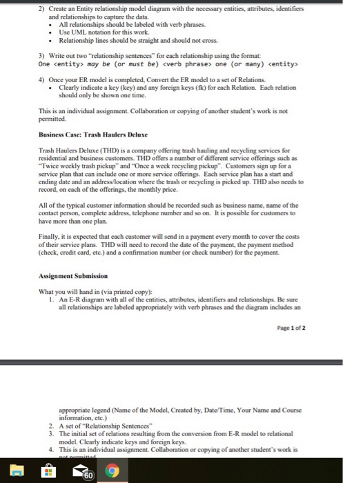 Solved 2) Create an Entity relationship model diagram with | Chegg.com