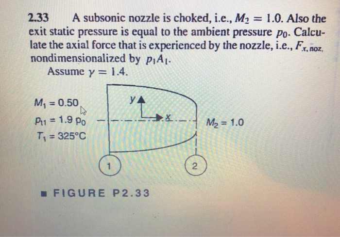 Solved 2.33 A subsonic nozzle is choked, i.e., M, 1.0. Also | Chegg.com