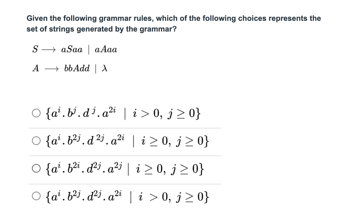 Solved Given the following grammar rules, which of the | Chegg.com