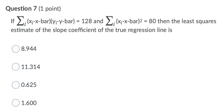 Solved Question 7 (1 point) If ; (xp-x-bar)(yi-y-bar) = 128 | Chegg.com