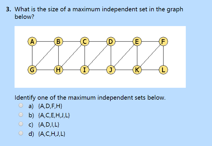 Solved 3. What is the size of a maximum independent set in | Chegg.com
