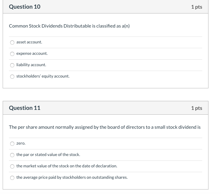 Solved Question 10 1 pts Common Stock Dividends | Chegg.com