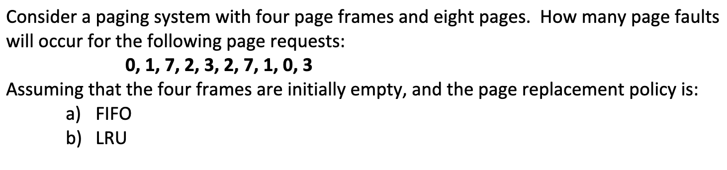 Solved Consider a paging system with four page frames and | Chegg.com